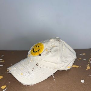 Accessories | Distressed Smiley Face Baseball Cap Paint Splatter ...